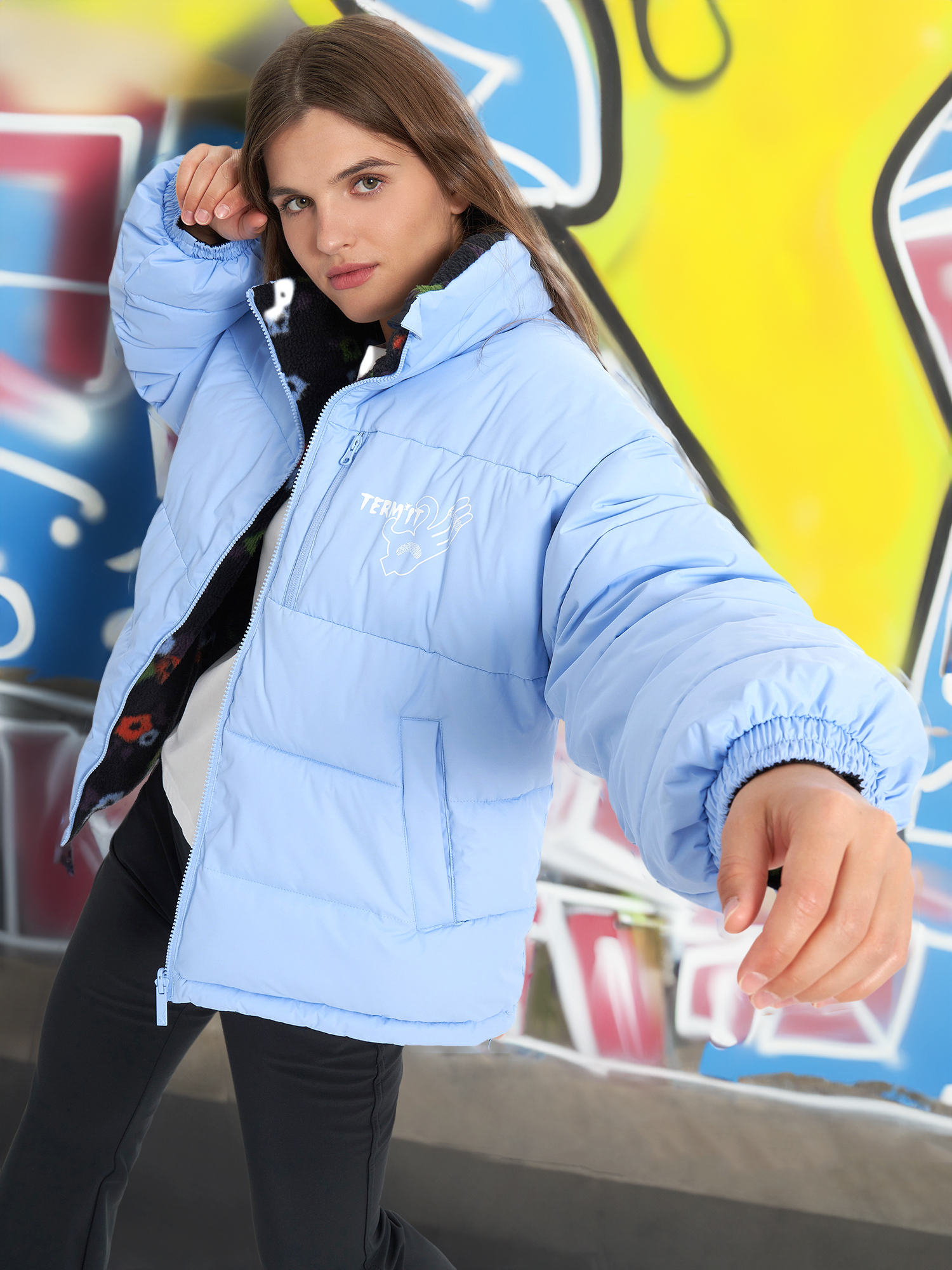 Пуховик двусторонний женский Termit голубой/черный цвет — купить за 24990 тг со скидкой 50 % в ...