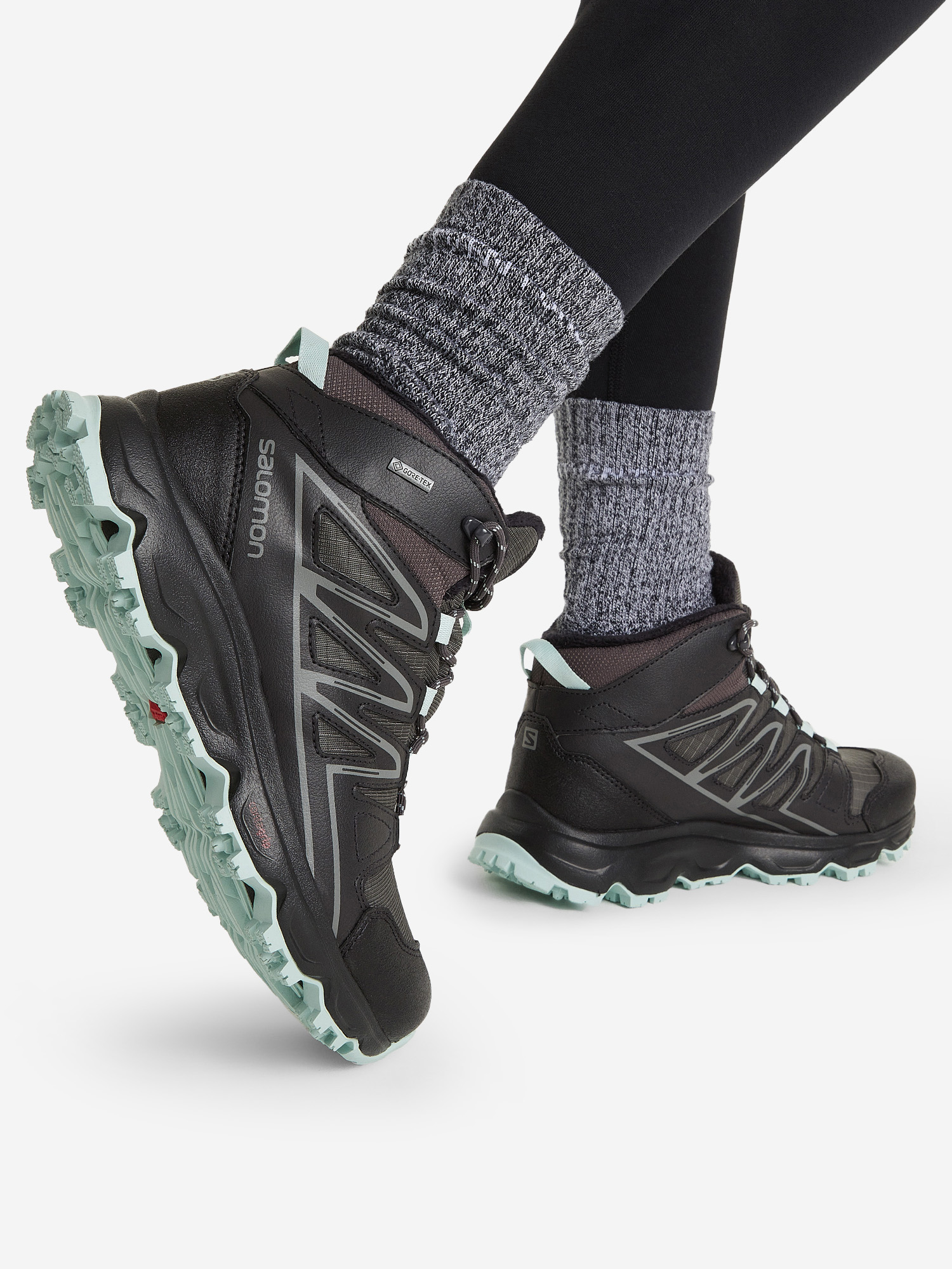Ботинки утепленные женские Salomon Cruzano 3 Mid GTX W серый/бирюзовый ...
